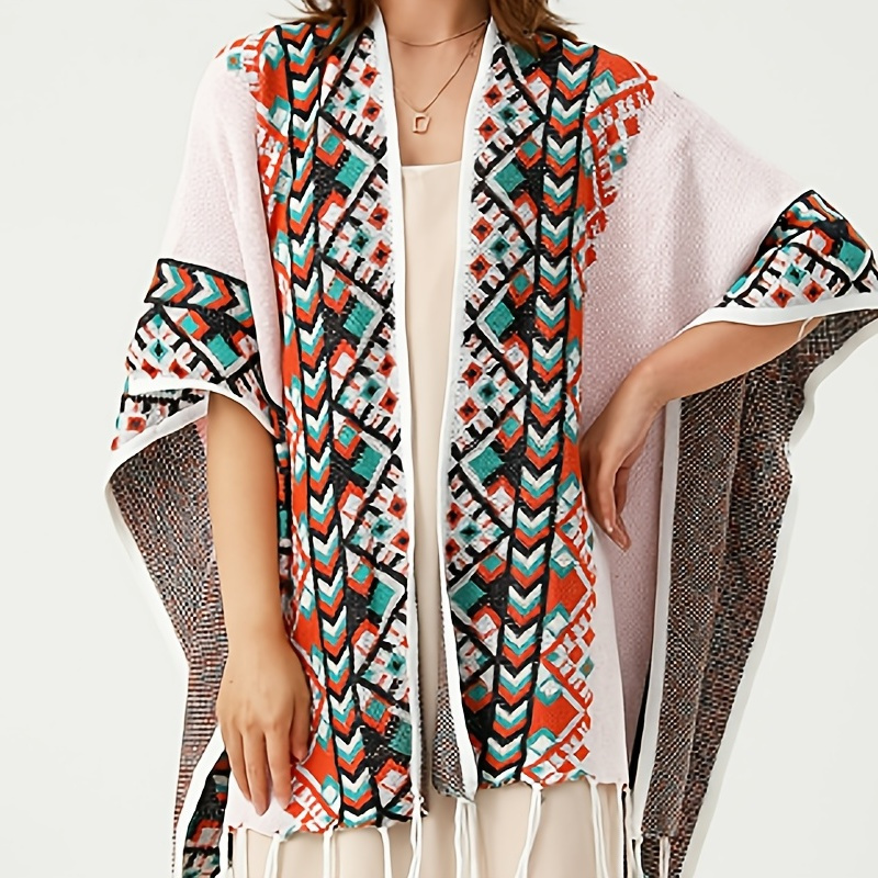 Boho Elegant Tassel Shawl Large Loose Vintage Cardigan - Temu Australia