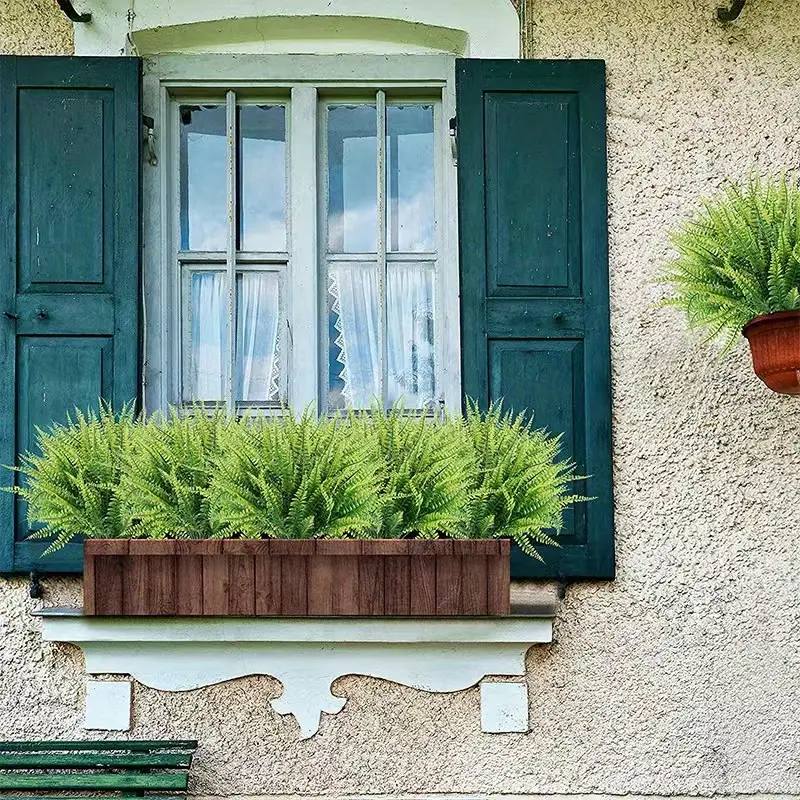 4バンドル人工植物秋の装飾、フェイクプラントグリーン人工植物ボストンシダ、屋外耐紫外線造花植物屋外屋内ホームガーデンデコレーション、秋の