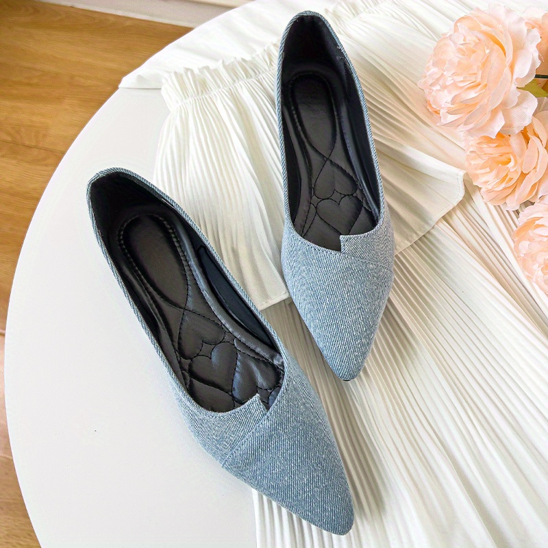 Women's Denim Ballet Flats Casual Pointed Toe Soft Sole - Temu Norway