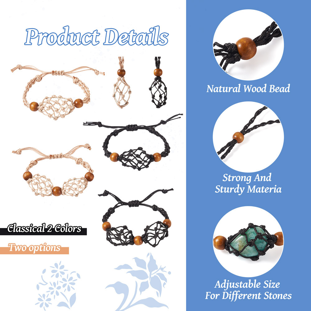 6pcs Nylon Cord Braided Macrame Pouch Adjustable Necklace - Temu Australia