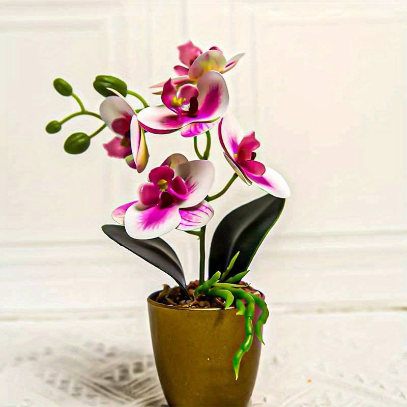 2個の人工鉢植えの花、家庭、オフィス、部屋の装飾のための偽の蘭の花、棚、テーブルの装飾のためのシルクの蘭の盆栽 Temu Japan