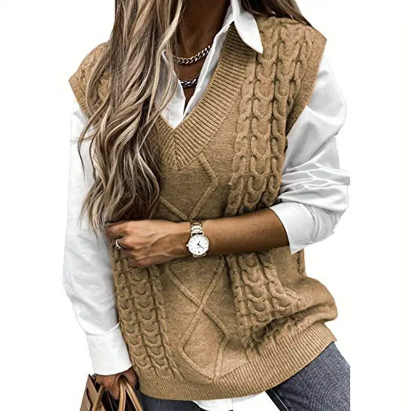 Plus Size Preppy Knit Vest, Women's Plus Solid Jacquard V Neck Slim Fit ... Plus Size Preppy Knit Vest, Women's Plus Solid Jacquard V Neck Slim Fit ...
