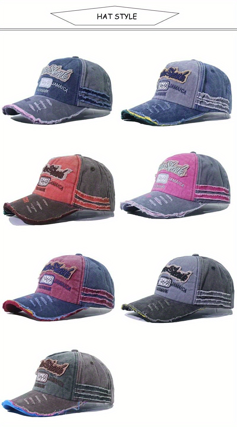 Stylish Retro Denim Baseball Cap Distressed Ripped Design Uv - Temu ...