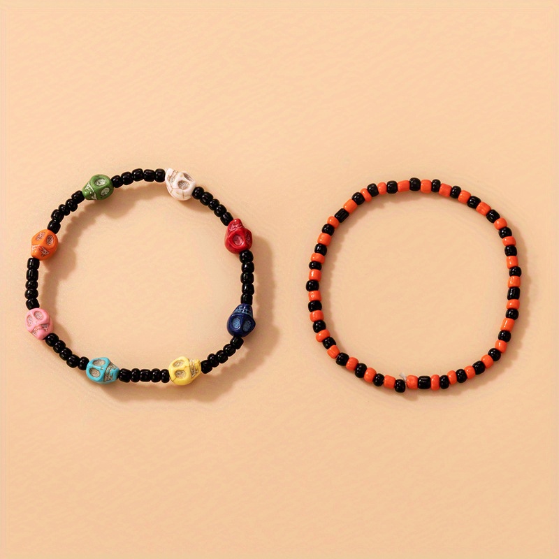 Halloween Creative Skull Mixed Color Small Beads Bracelet - Temu Canada