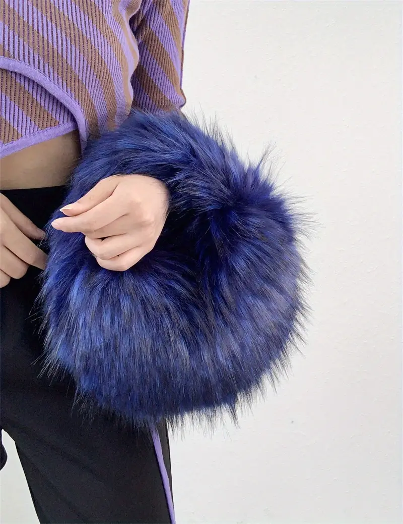 Fashion Soft Faux Fur Handbags Designer Y2k Long Plush Hobo Temu