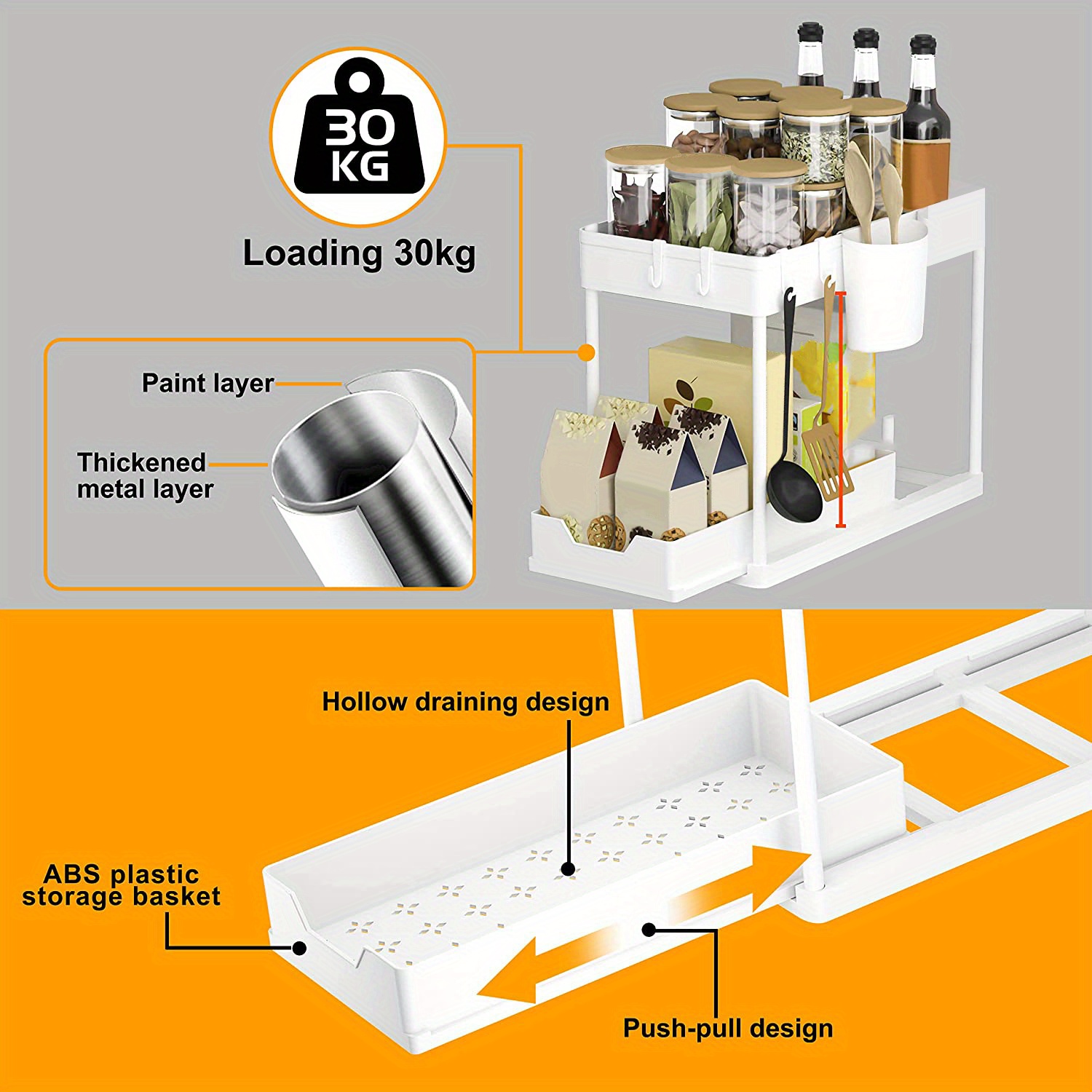 Sink Organizer Sliding Drawer 2 tier Sliding Cabinet Basket - Temu ...