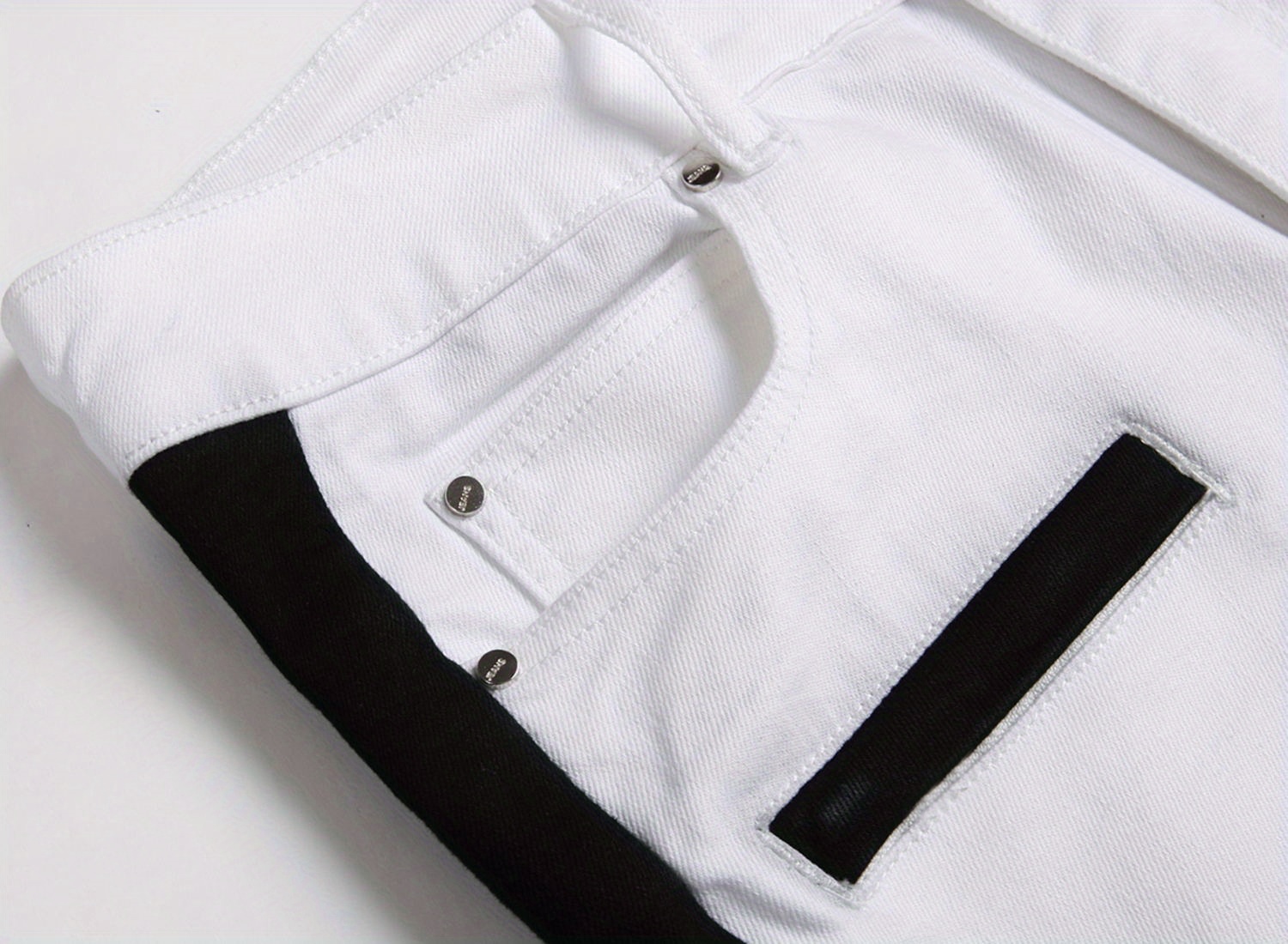 Men's White Black Color Block Jeans Trendy Slim Fit Denim - Temu