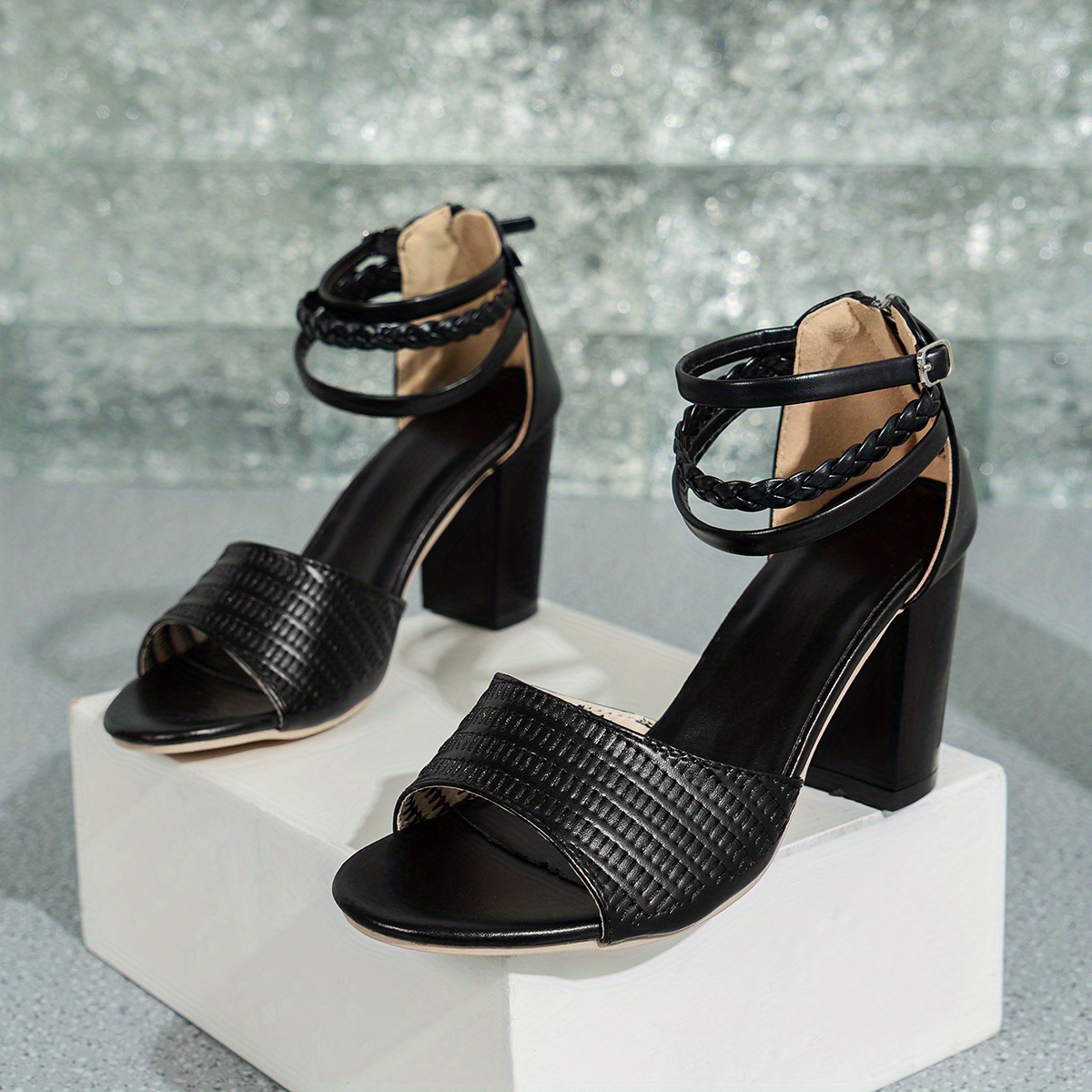 women' color block heeled sandals fashion braided - Temu South Africa