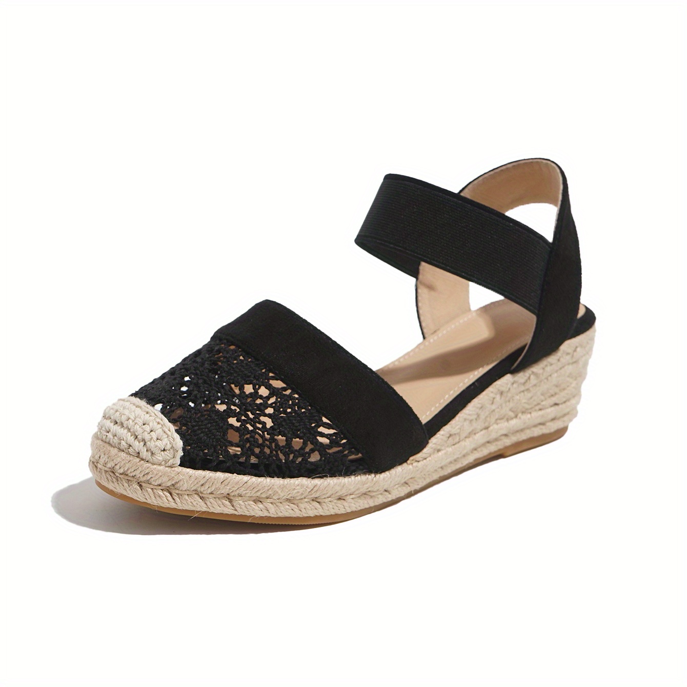 Women's Lace Espadrilles Wedge Sandals, Closed Toe Hollow Out Slip On Slingback Shoes, Casual ...
