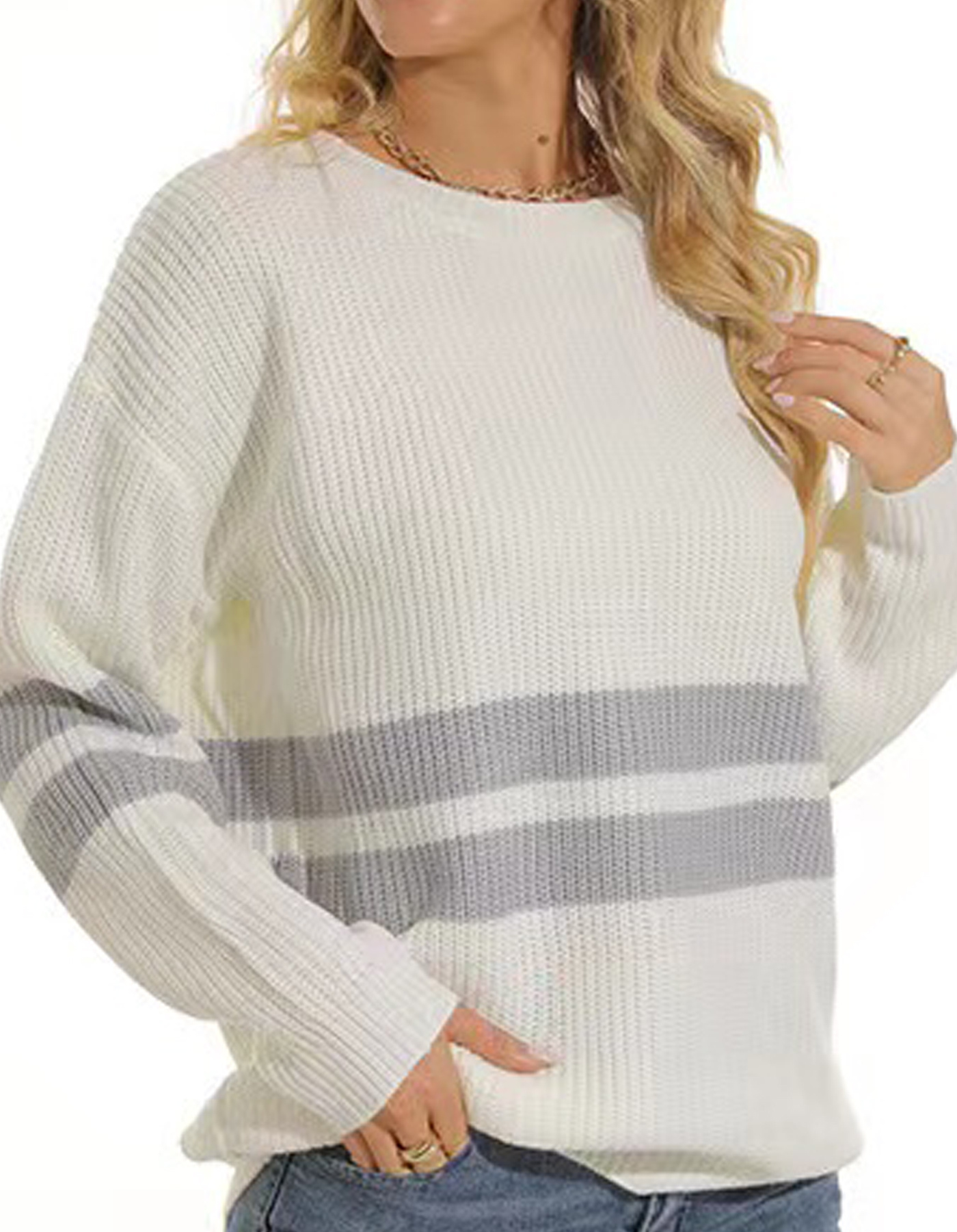 Striped Crew Neck Pullover Sweater Casual Long Sleeve Drop - Temu ...