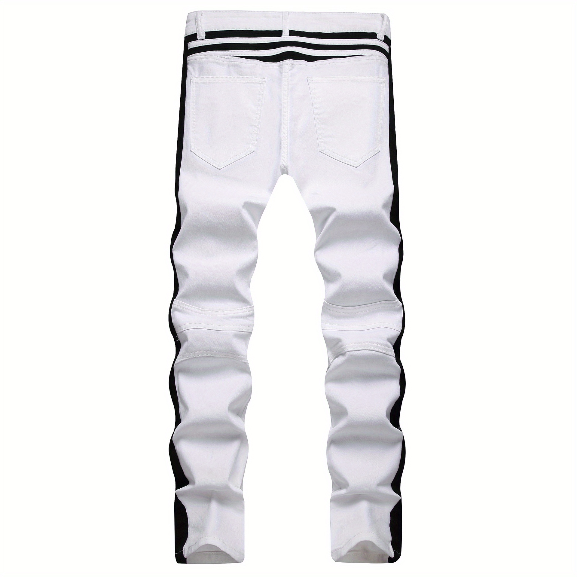 Men's White Black Color Block Jeans Trendy Slim Fit Denim - Temu