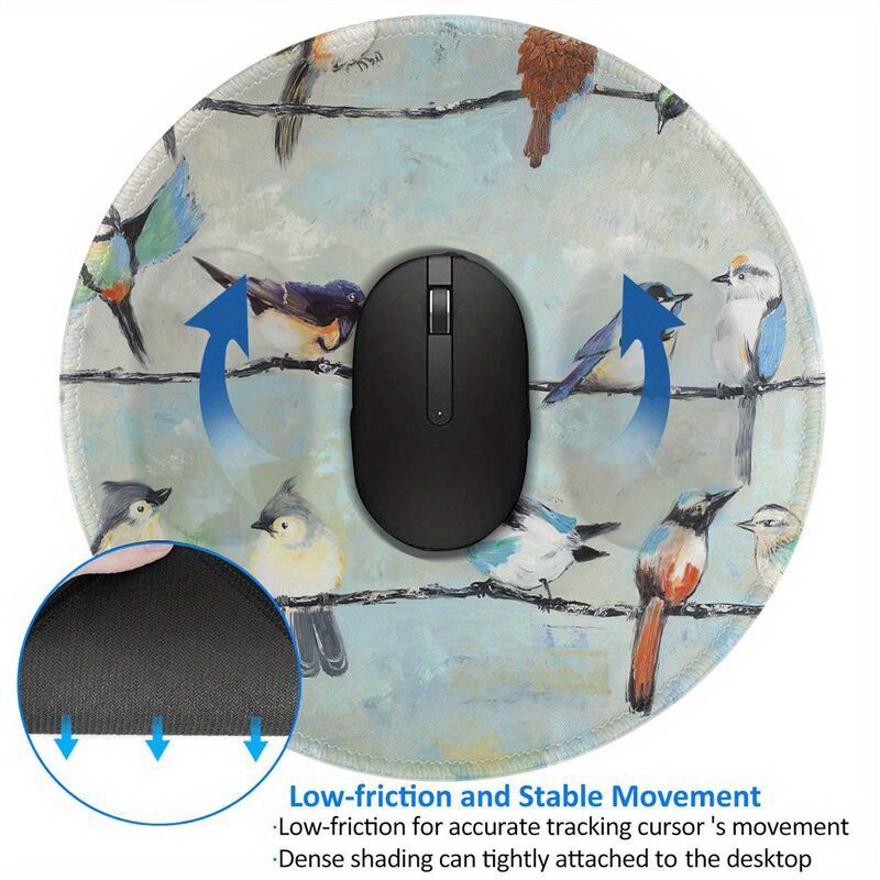 Watercolor Bird Flock Round Mouse Pad Natural Plants Gaming Mouse Mat ...