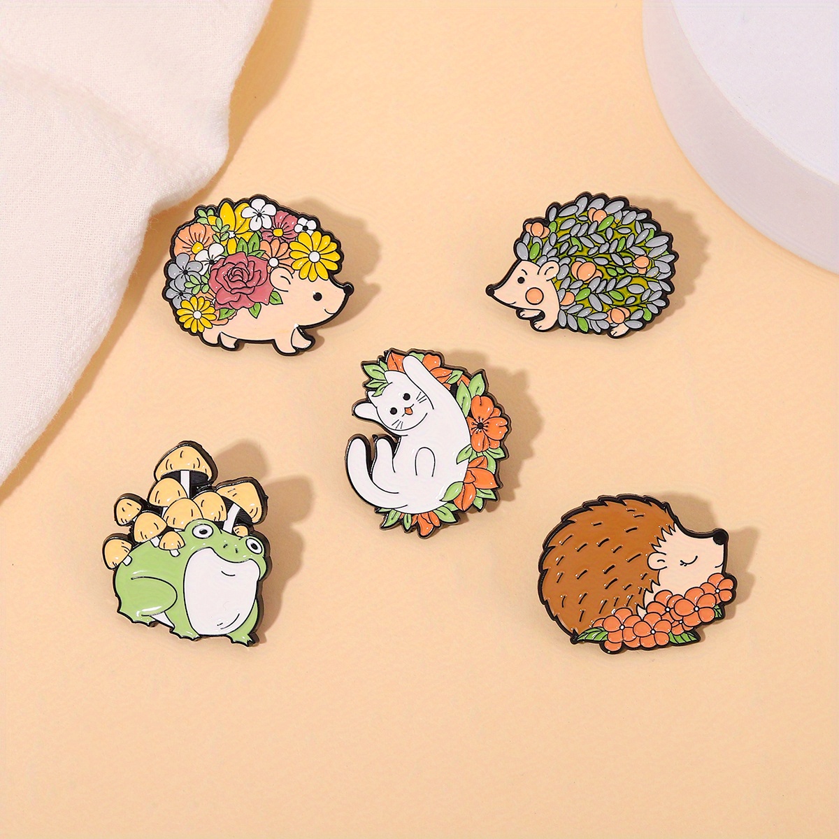 Cartoon Animals Plants Enamel Pins Flowers Hedgehog Cat - Temu South Africa