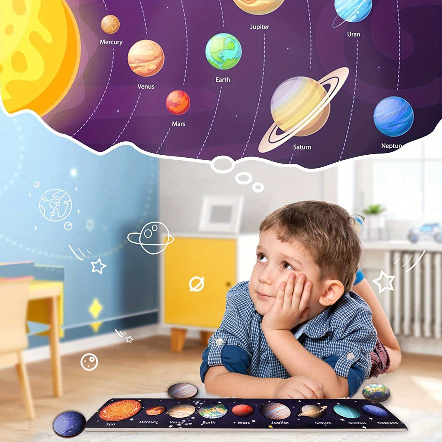 Solar System Planets Puzzle Board Childrens Puzzle Space Cognitive ...