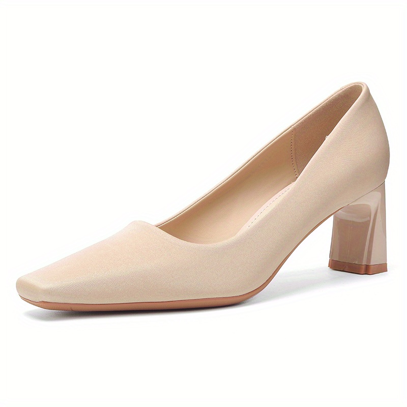 Women s Solid Color Block Heels Elegant Square Toe Dress - Temu Australia