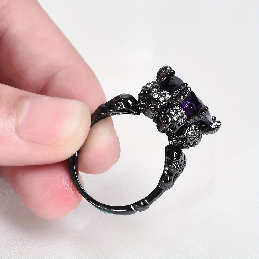 Gothic Style Ring Inlaid Purple Zircon Horror Skull Design - Temu Australia