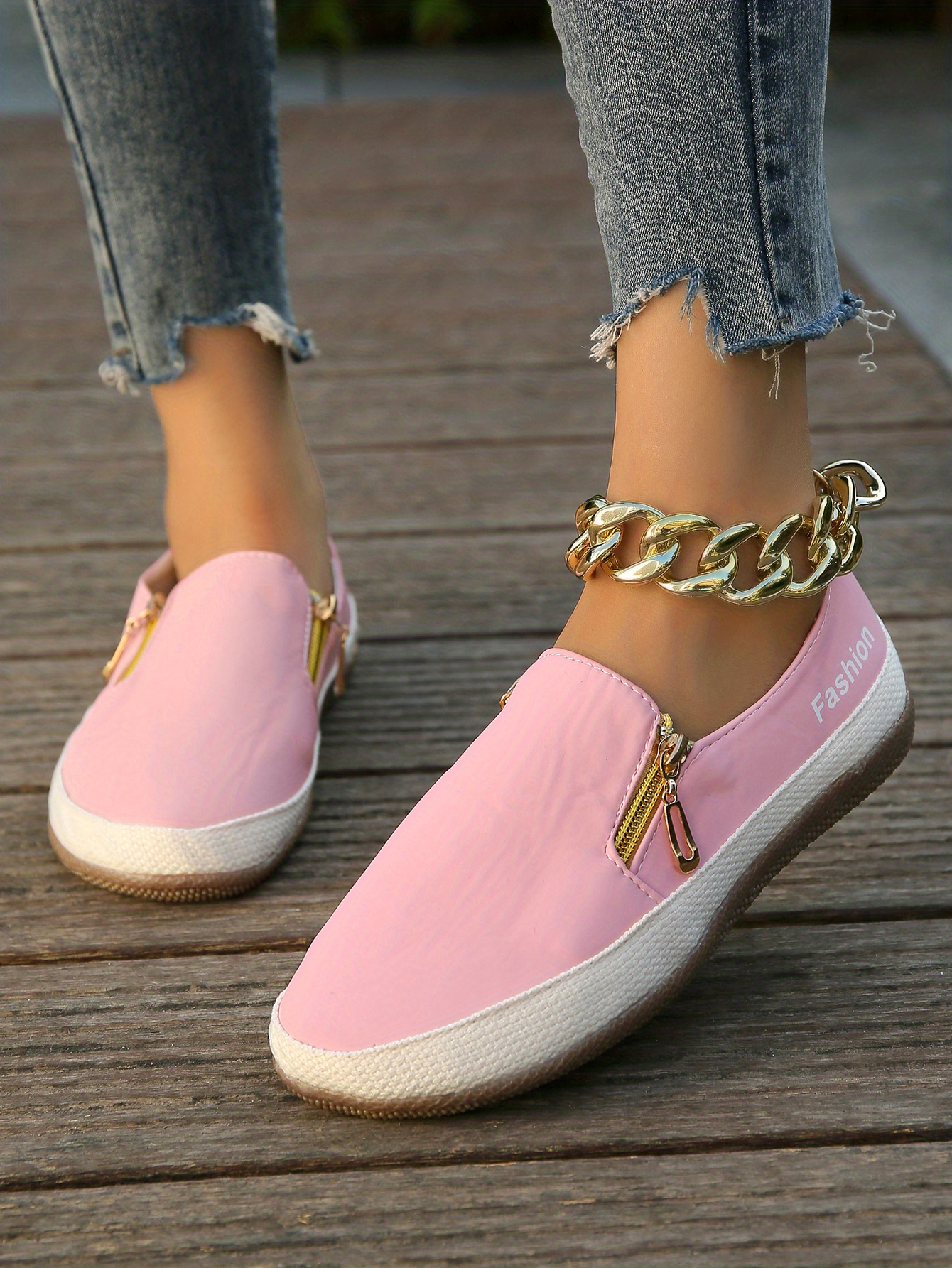 Zipper Detail Canvas Shoes Women s Espadrille Sole Slip Flat - Temu New ...