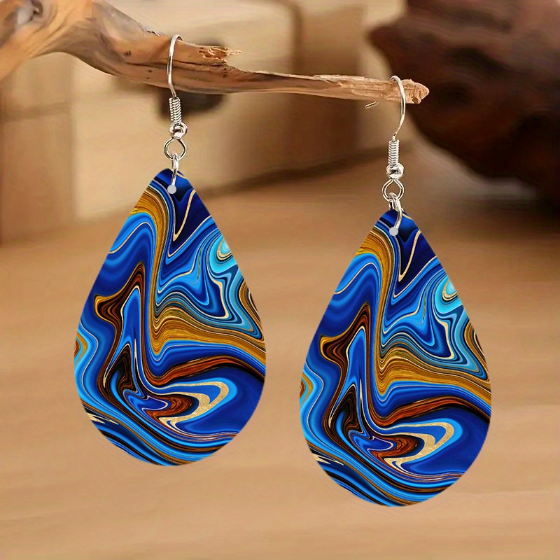 bohemian drop shaped wooden earrings turquoise - Temu Australia