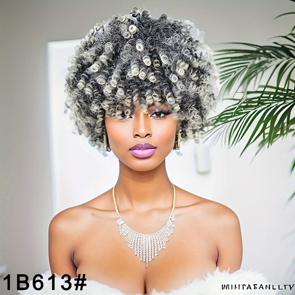 Afro Kinky Curly Wig Bangs Natural Synthetic Fiber Hair Wig - Temu