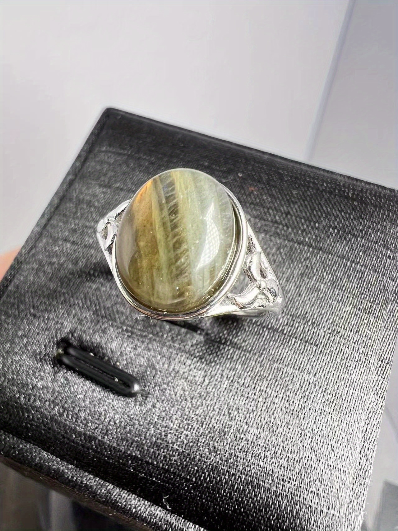 Natural Crystal Labradorite Silver Plating Simple Ring - Temu Australia