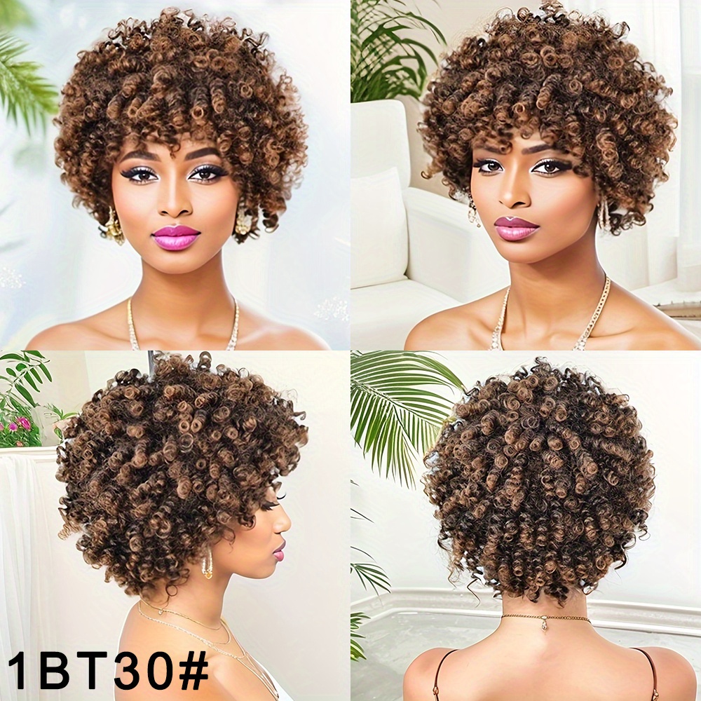 Afro Kinky Curly Wig Bangs Natural Synthetic Fiber Hair Wig - Temu