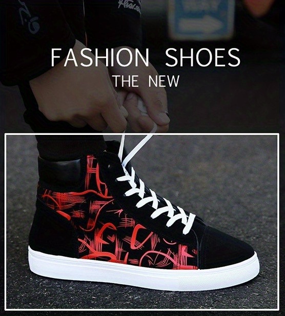 mens graphic high top canvas skate shoes with breathable lace up ...