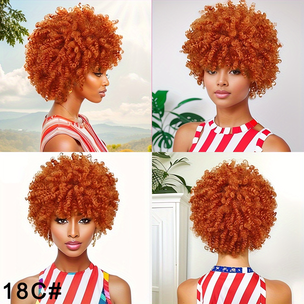 Afro Kinky Curly Wig Bangs Natural Synthetic Fiber Hair Wig - Temu