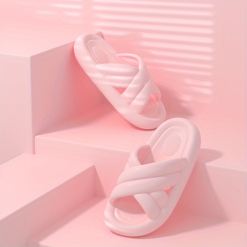 Solid Color Cross Strap Slides Casual Slip Soft Sole Pillow - Temu