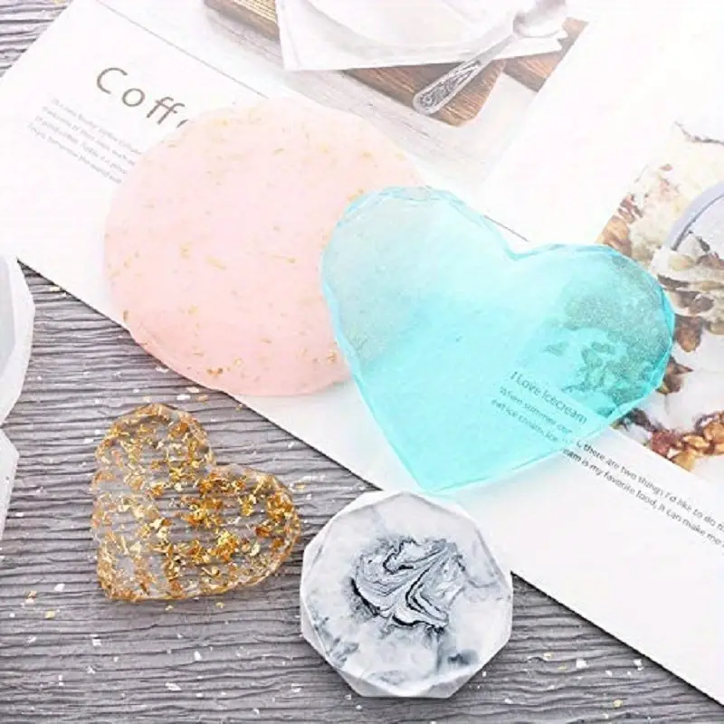Diy 코스터 실리콘 몰드 에폭시 수지 금형 보석 하트 라운드 코스터 수지 주조 그릇 매트 컵 매트 만들기위 Temu