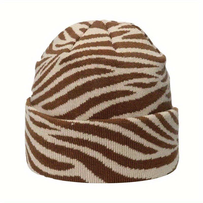 Creative Cow Leopard Pattern Zebra Lattice Knitted Hat Versatile And ...