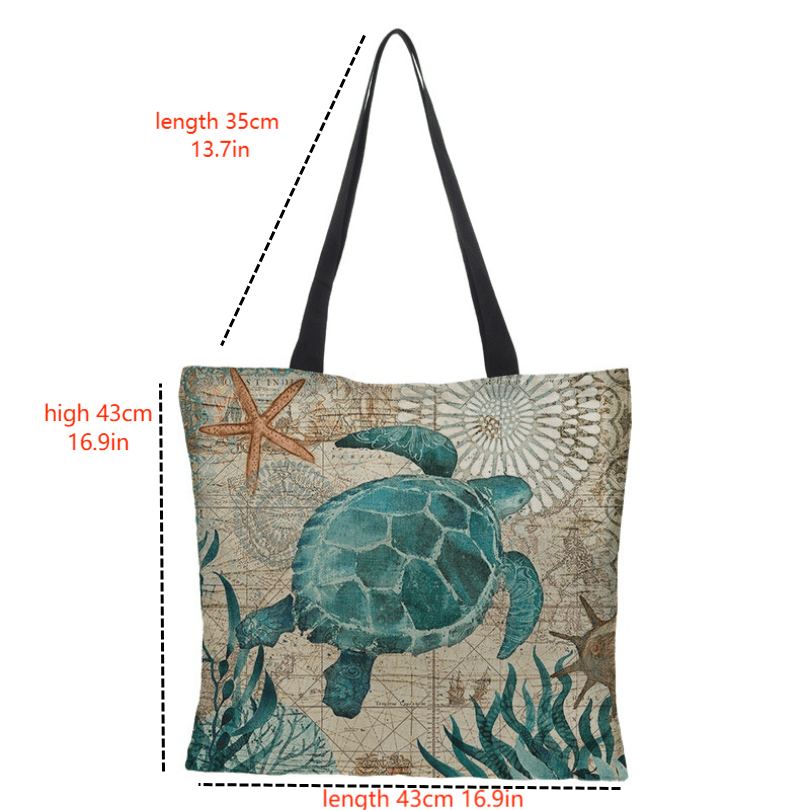 3d Turtle Print Canvas Tote Bag, Large Capacity Shoulder Bag, Reusable ...