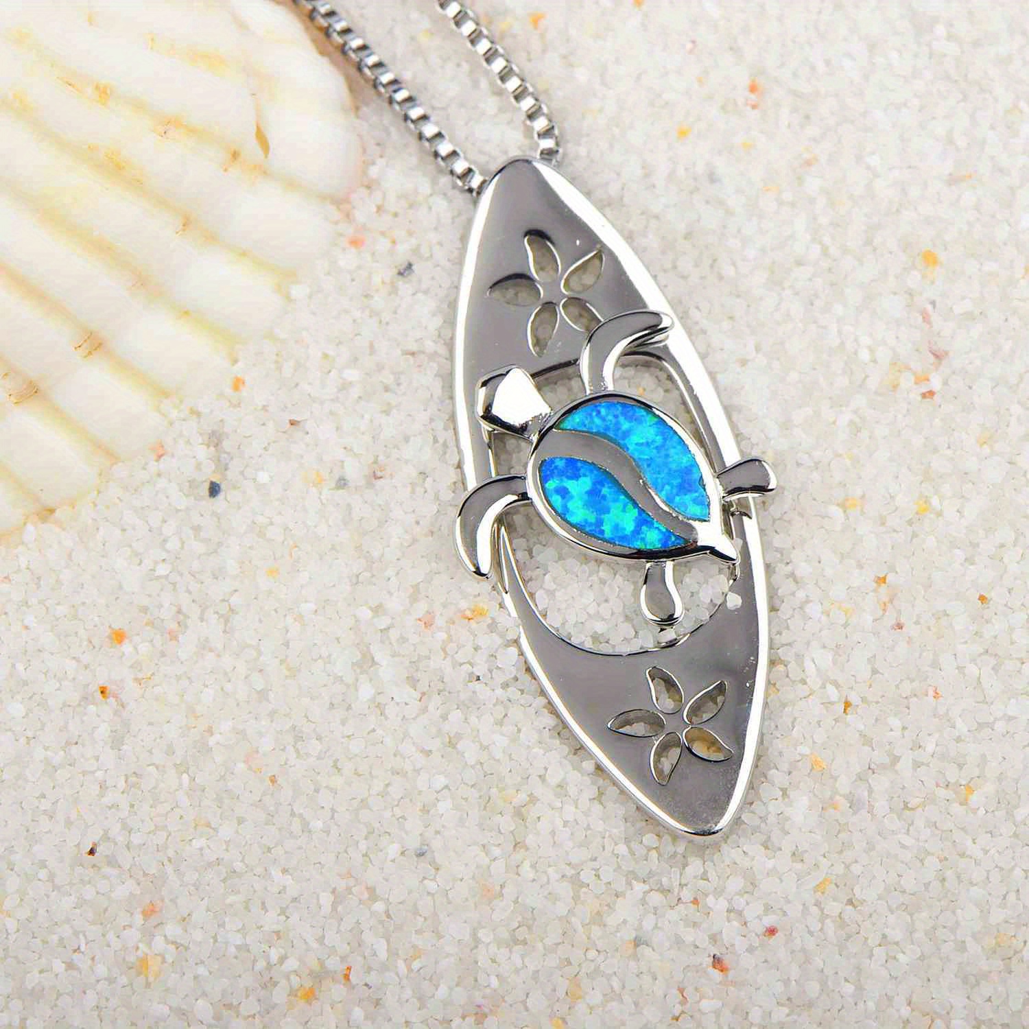 Hawaii Summer Ocean Beach Blue Opal Surfboard Turtle Pendant - Temu Denmark