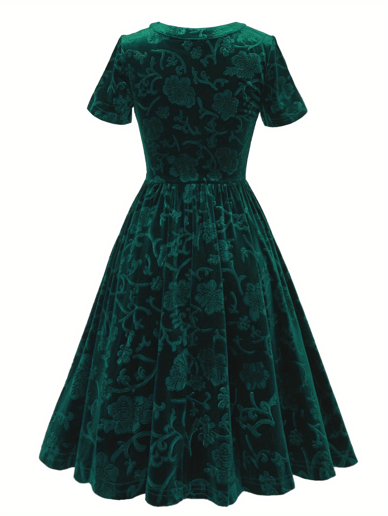 Floral Solid Dress Vintage Elegant Crew Neck Short Sleeve - Temu Australia