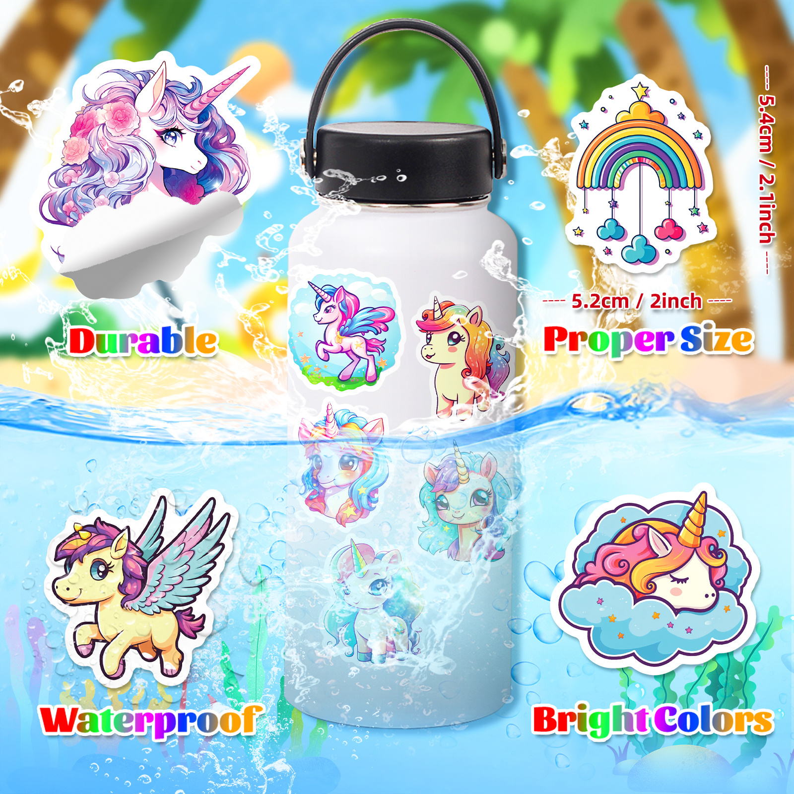 50pcs Cartoon Unicorn Mixed Stickers Small Fresh Rainbow Horse Stickers ...