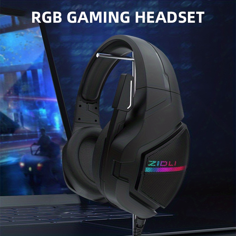 유선 게임용 헤드셋 소음 제거 마이크 및 Rgb 라이트 볼륨 컨트롤이 있는 Pc 헤드셋 몰입형 게임 경험 P Temu