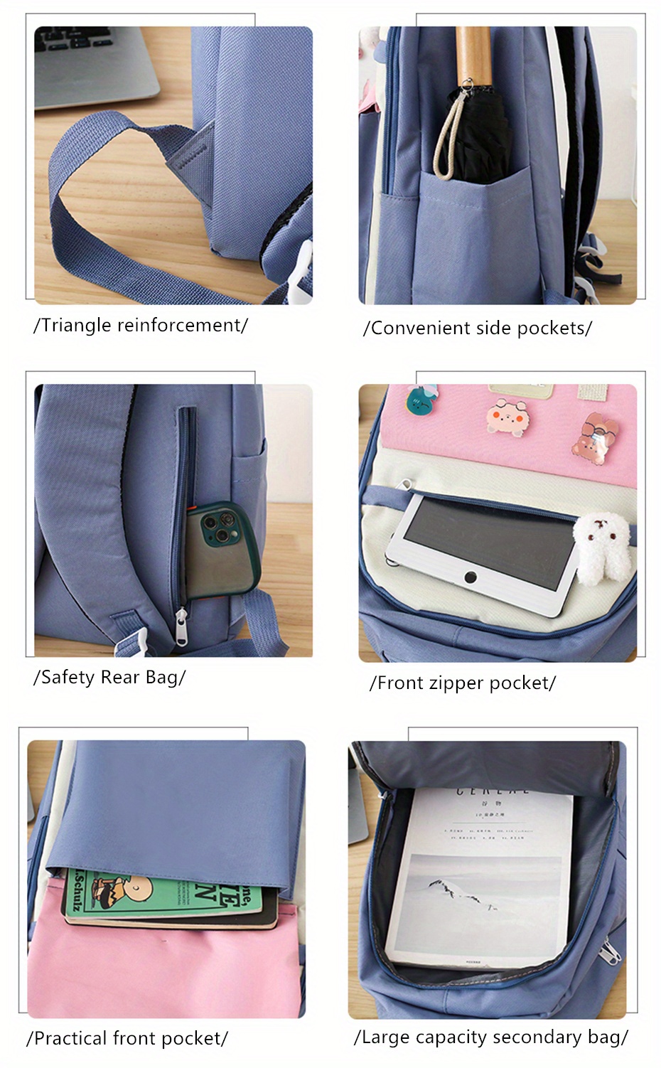 Backpack Crossbody Bag Handbag Drawstring Bag Pen Bag Set - Temu ...