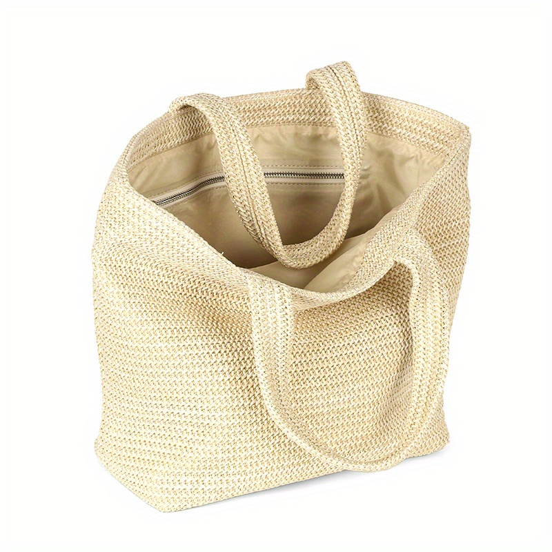 Straw Woven Summer Tote Bag Large Capacity Beach Shoulder - Temu Ireland