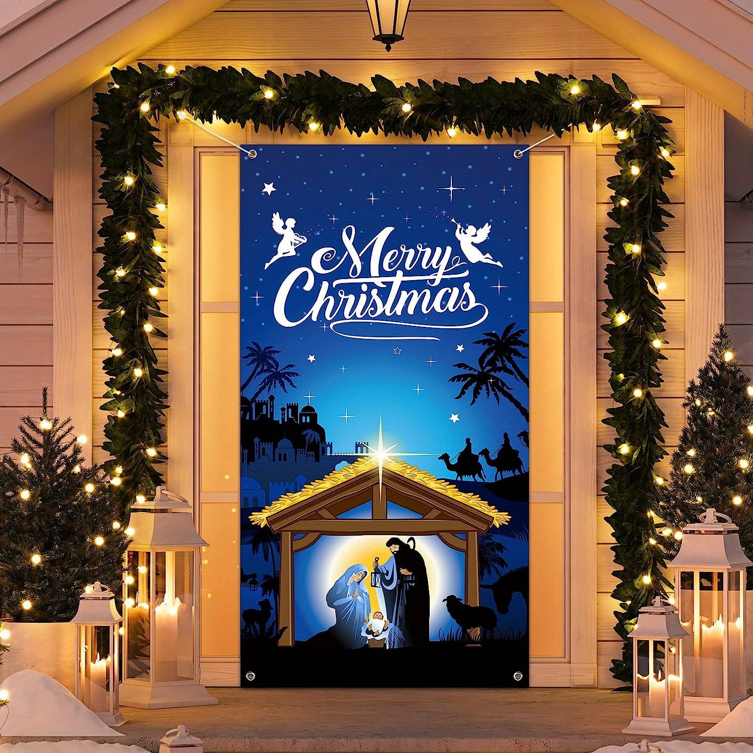 Nativity Christmas Door Cover Decorations Holy Night - Temu