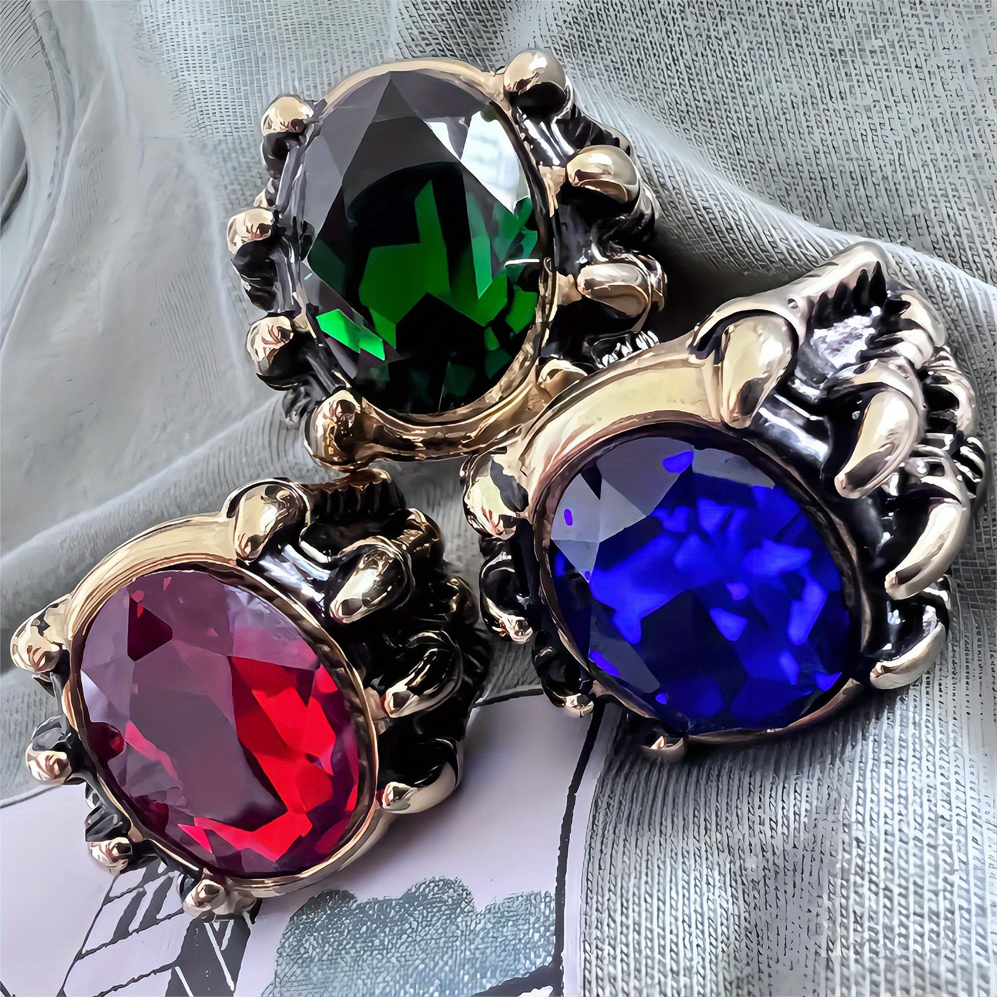 Men's Retro Ring Faceted Blue Red Green Ring Jewelry - Temu United Kingdom