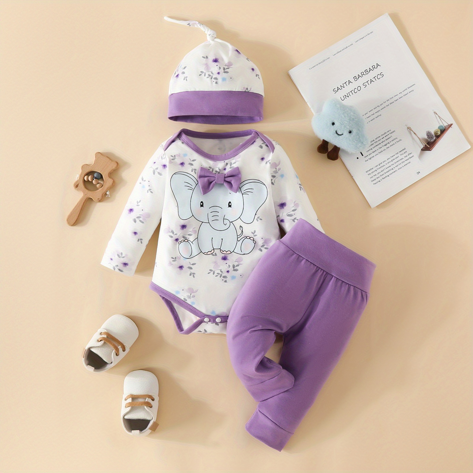 baby girls cute bow elephant long sleeve romper - Temu Ireland