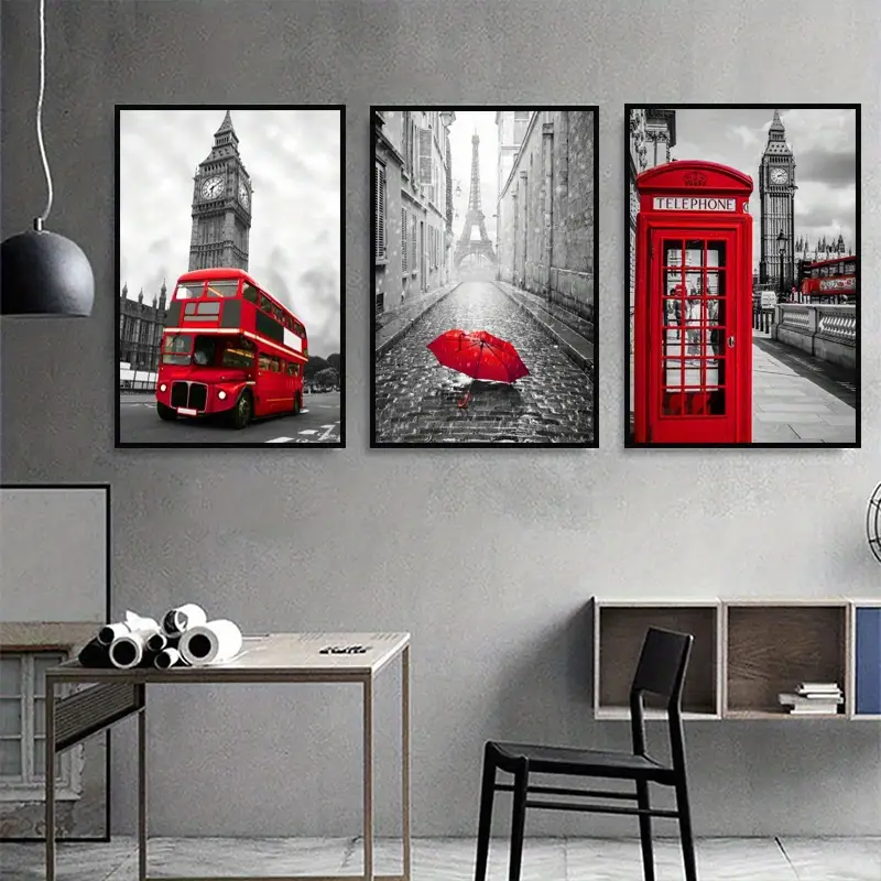 3ピース ロンドン風景ポスター 壁掛け絵画、モダンヨーロッパ建築装飾絵画、リビン ソファ背景壁装飾、フレームなし Temu Temu Japan
