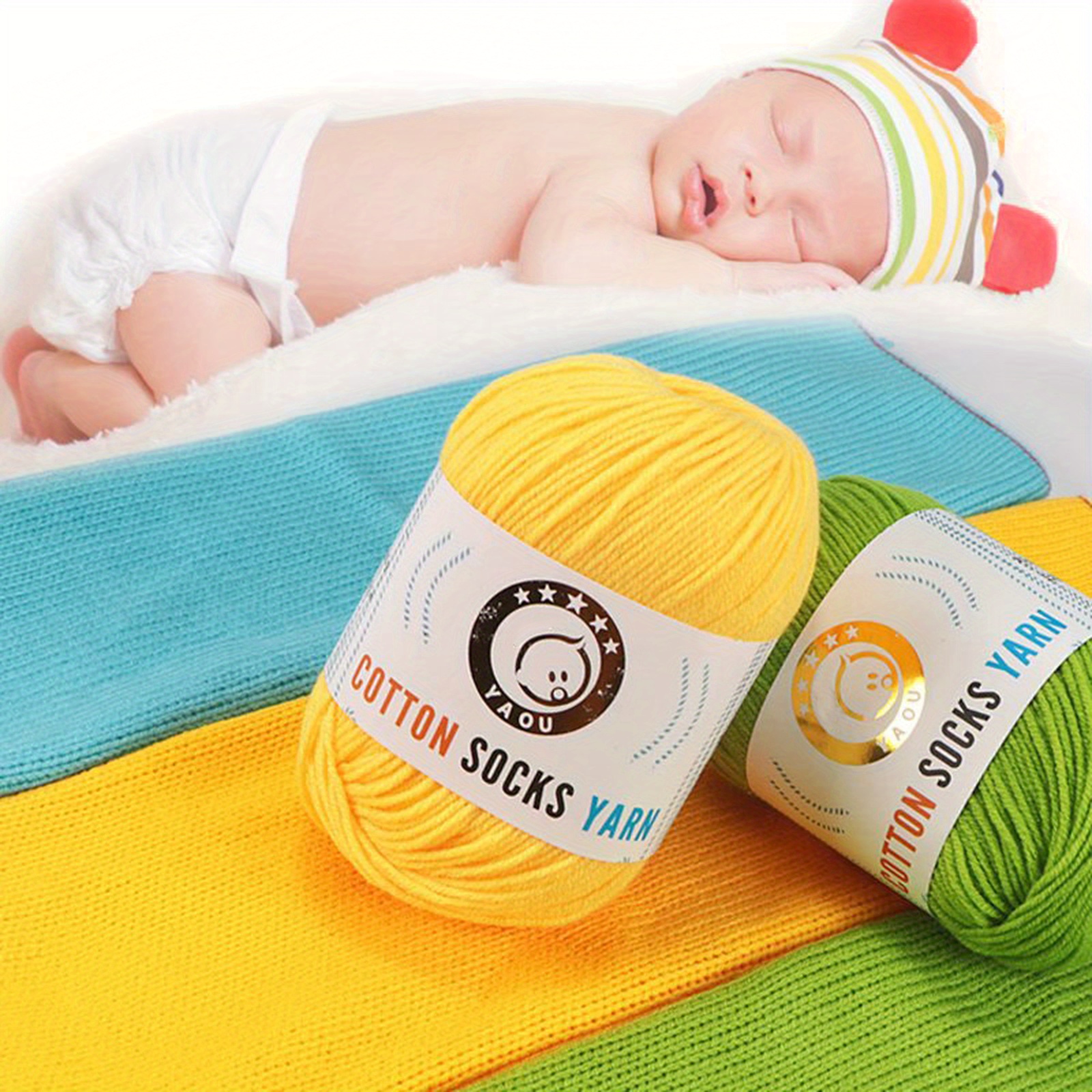 2 Stk 50 G Bomuldsstrømper Garn Til Håndstrik, Med 2 Stk Blå Markører ...