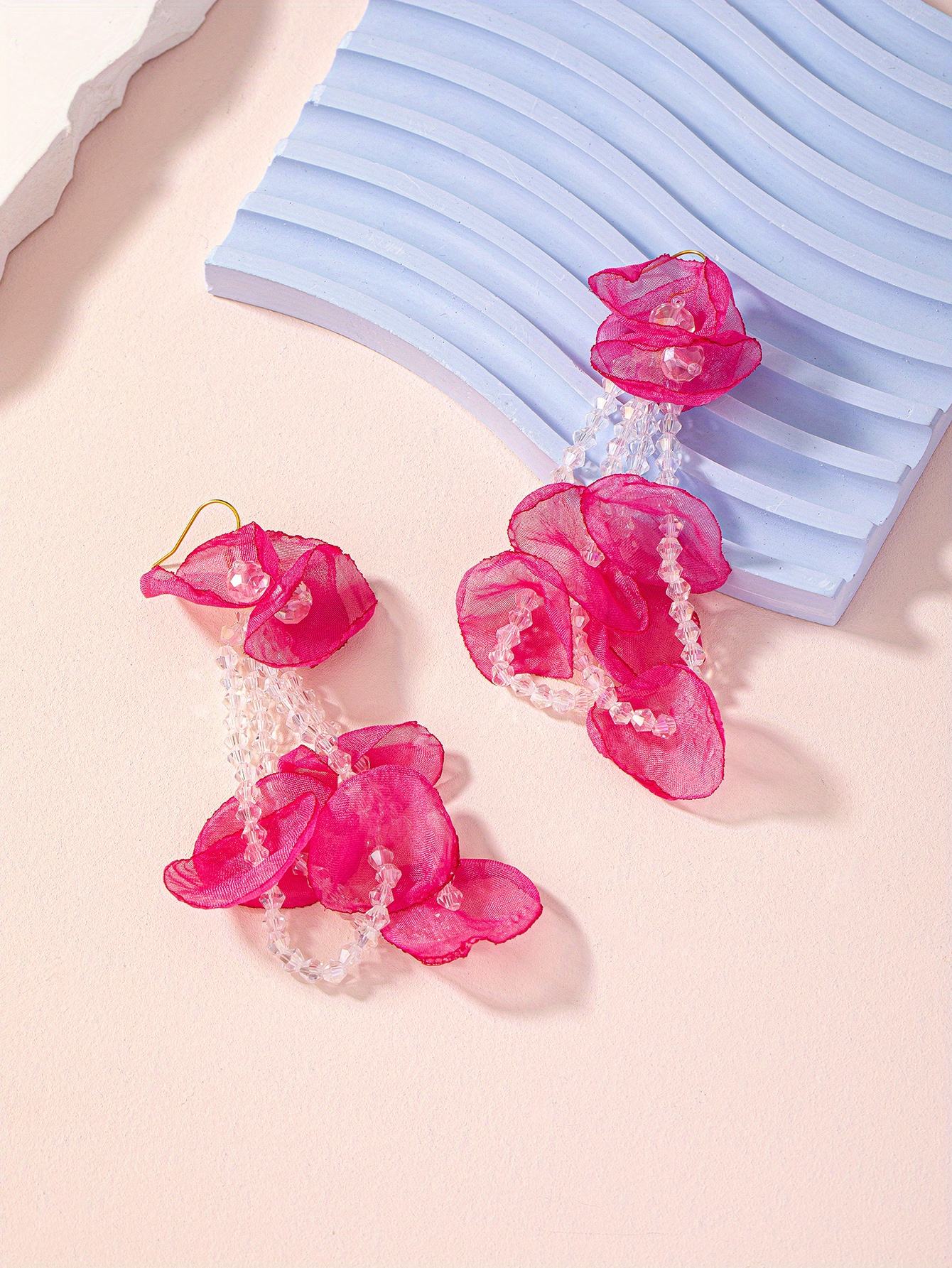 rose red fabric flower petals glass beads decor dangle - Temu Canada