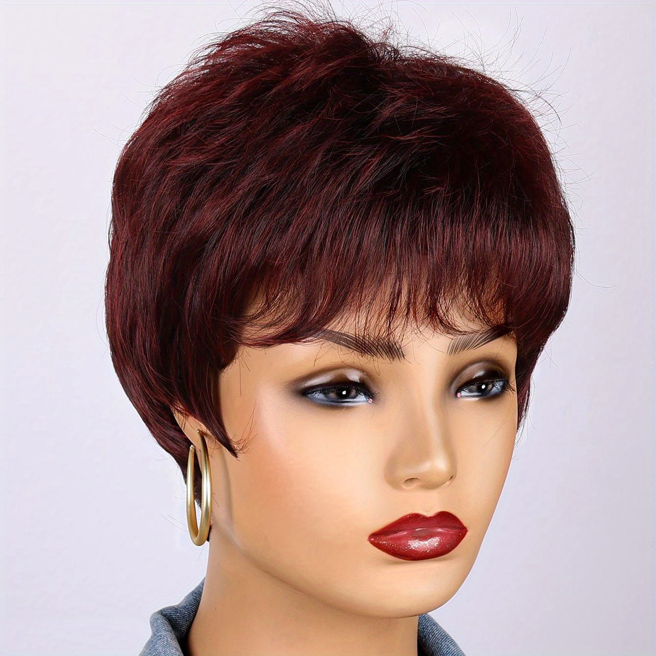 Short Pixie Cut Wig Bangs Silvery Grey Synthetic Straight - Temu