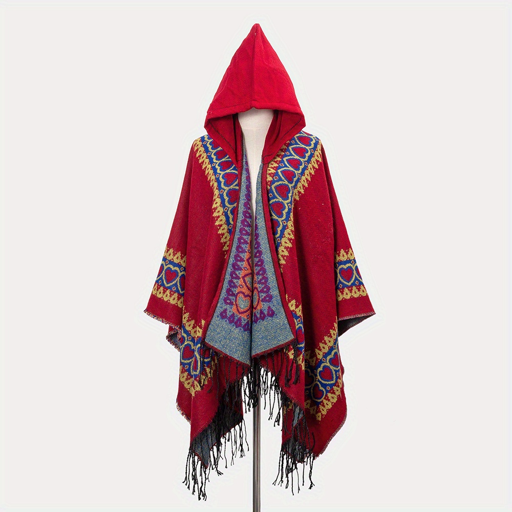 Heart Peach Heart Pattern Shawl Loose Tassel Thick Hooded - Temu Kuwait