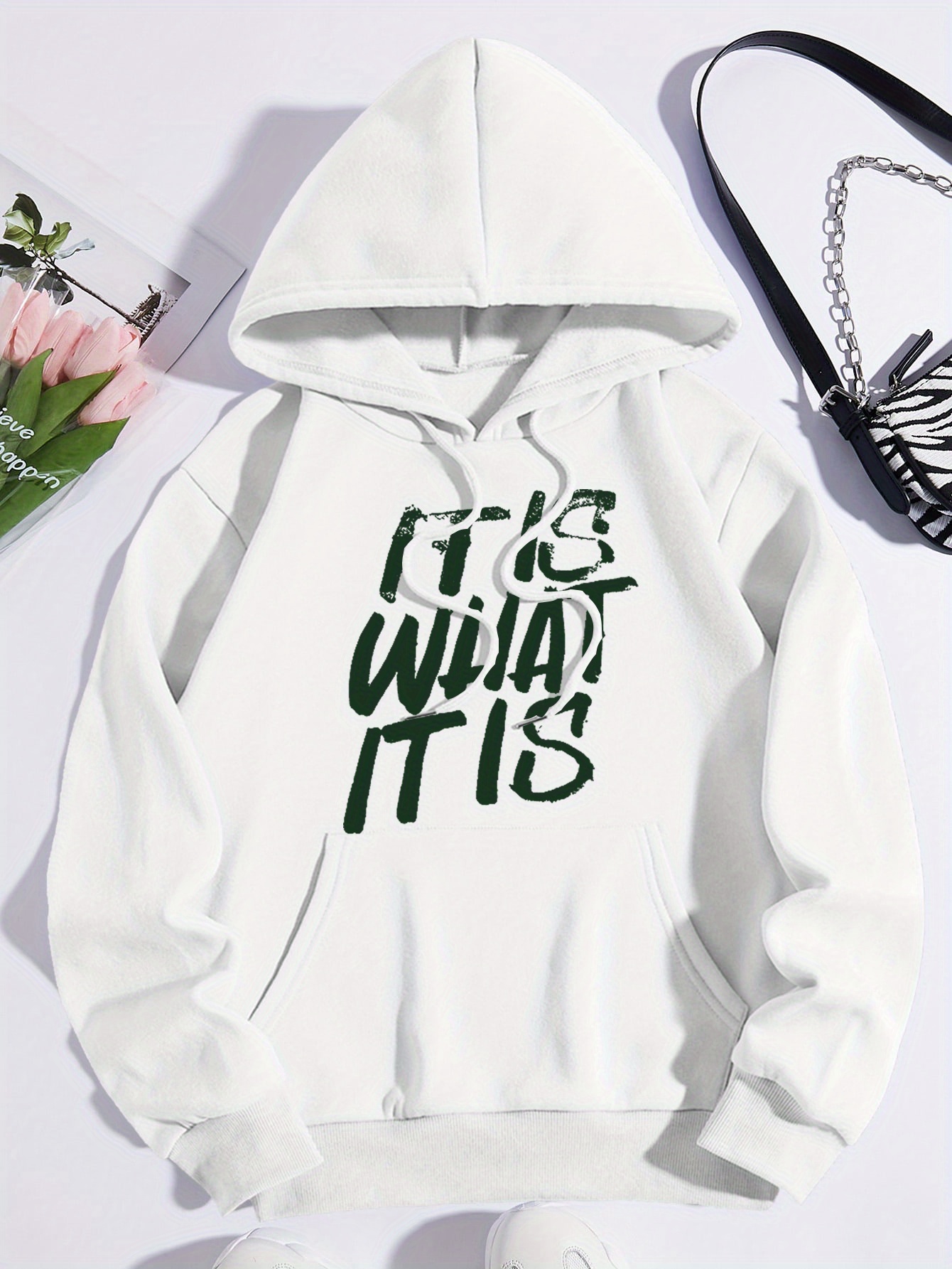 Letter Print Kangaroo Pocket Hoodie Casual Long Sleeve - Temu United Kingdom