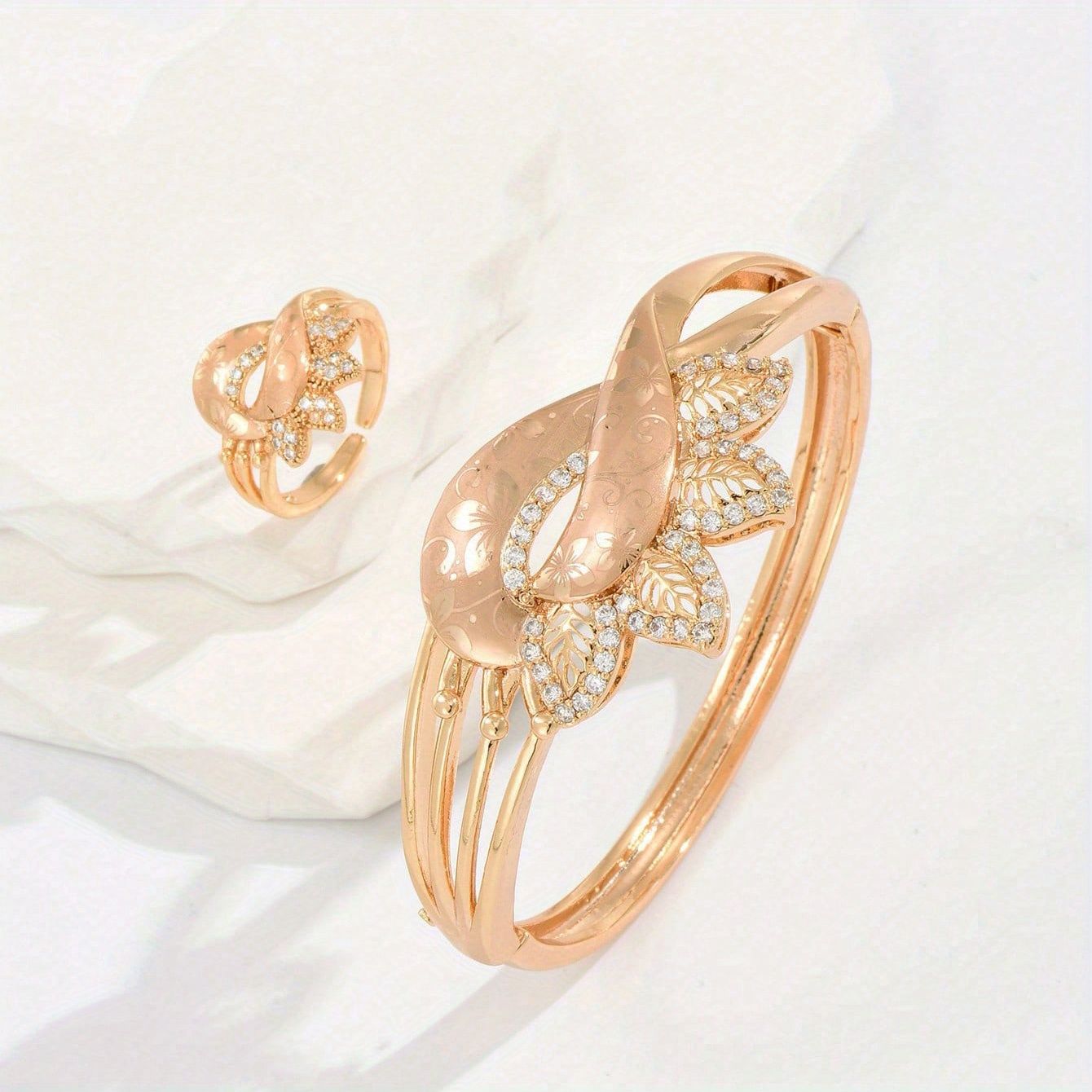 Bangle Plus Ring Set 18k Gold Plated Inlaid - Temu Netherlands