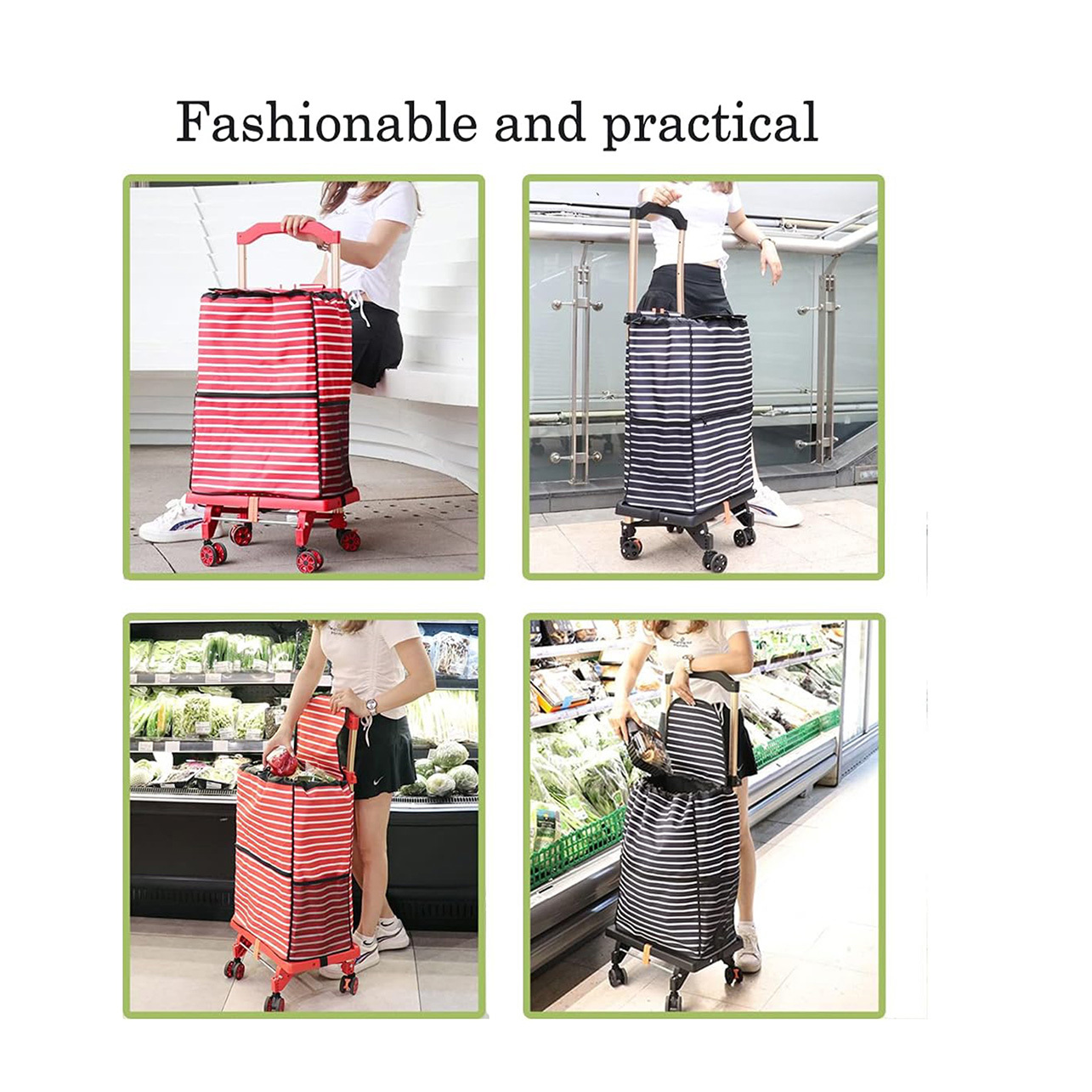 Foldable Shopping Cart, With 360° Rolling Wheels, Grocery Trolley With ...