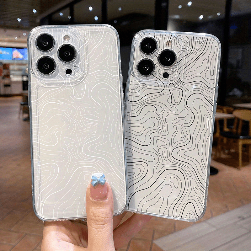 Transparent White Terrain Line Phone Case Iphone 14 13 12 11 - Temu ...