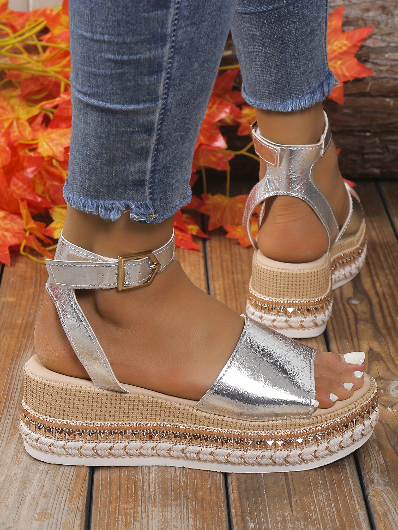 Women's Solid Color Platform Sandals Open Toe Ankle Strap - Temu